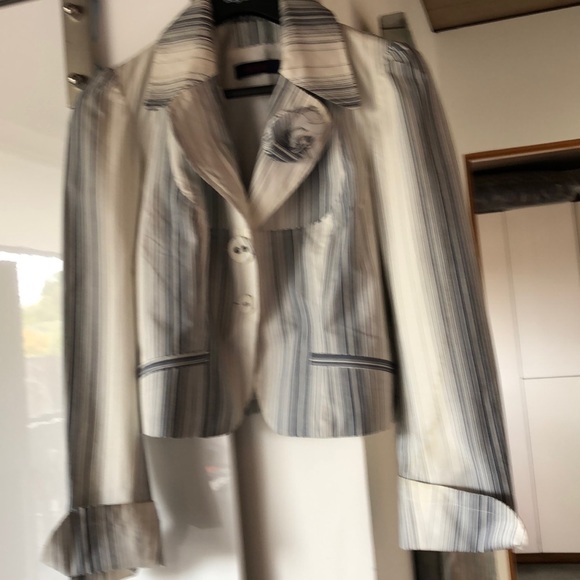Kenzo | Jackets & Coats | Kenzo White Blue Puff Sleeve Blazer W Flower ...